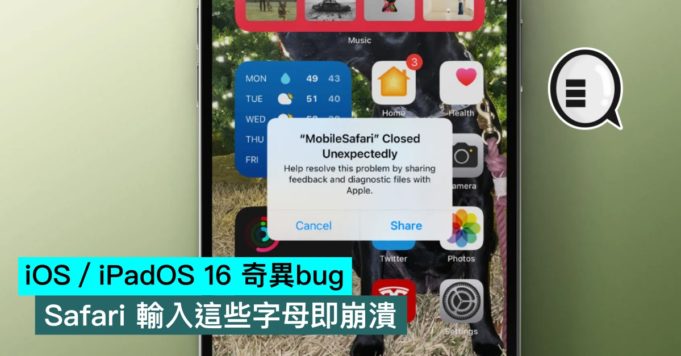 iOS／iPadOS 16 奇異bug，Safari 輸入這些字母即崩潰 - Qooah